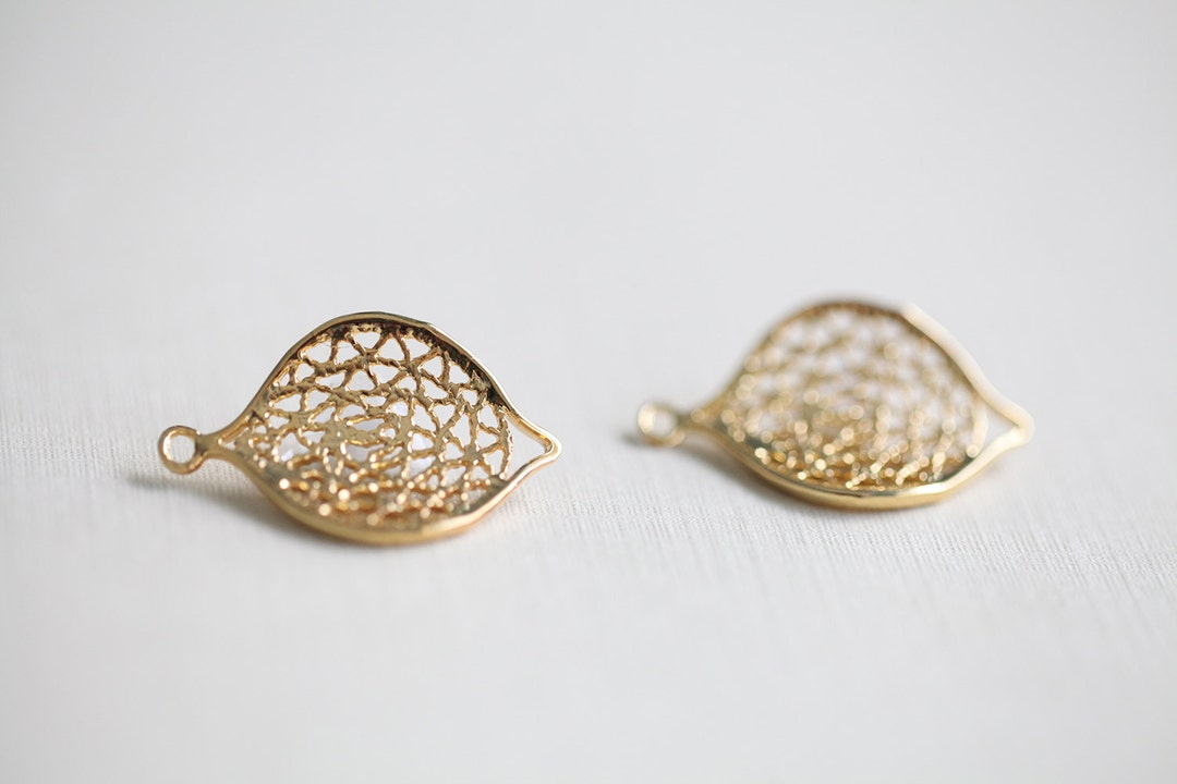 Vermeil Filigree Leaf Shape Connectors - Gold Plated Over Sterling ...