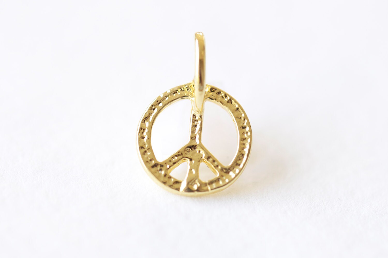 Gold Peace Sign Charm - Vermeil Gold Round Open Peace Symbol Pendant ...