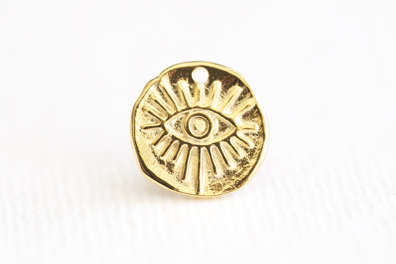 Small Evil Eye Circle Disc Charm 18k Gold Plated Vermeil or - Etsy