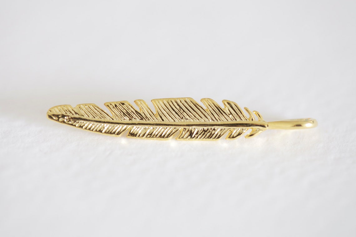 Vermeil Gold Feather Charm 03 tribal gold plated sterling | Etsy