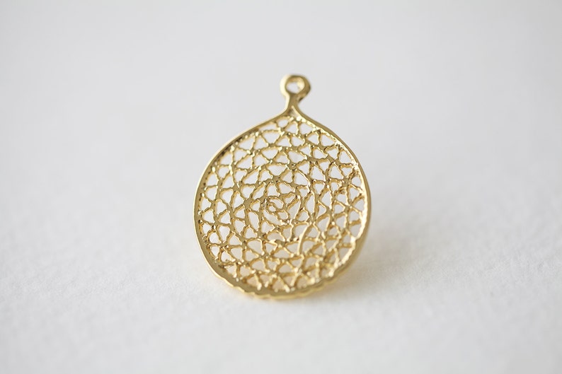 Vermeil Gold Filigree Round Earrings or Necklace Findings - 18k Gold ...