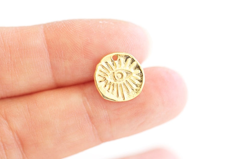 Small Evil Eye Circle Disc Charm 18k Gold Plated Vermeil or - Etsy