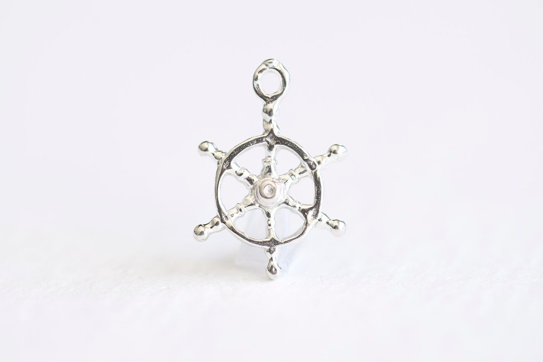 Sterling Silver Ship Wheel Charm - 925 Silver Nautical Boat Steering ...
