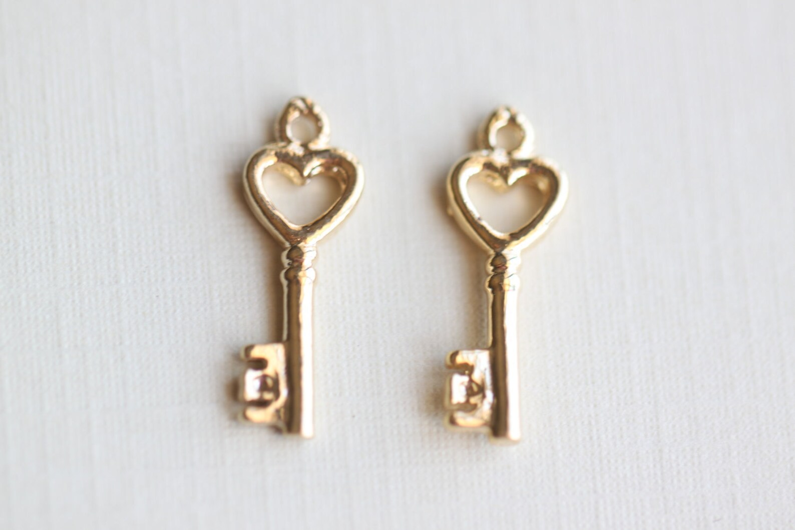 Shiny Vermeil Gold Heart Key 2pcs 18k Gold Plated Over | Etsy