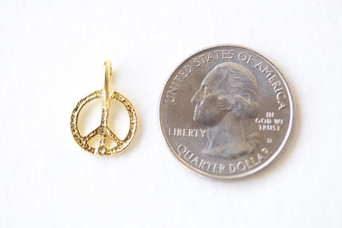 Gold Peace Sign Charm - Vermeil Gold Round Open Peace Symbol Pendant ...