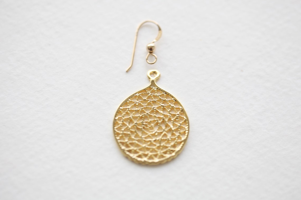 Vermeil Gold Filigree Round Earrings or Necklace Findings - 18k Gold ...