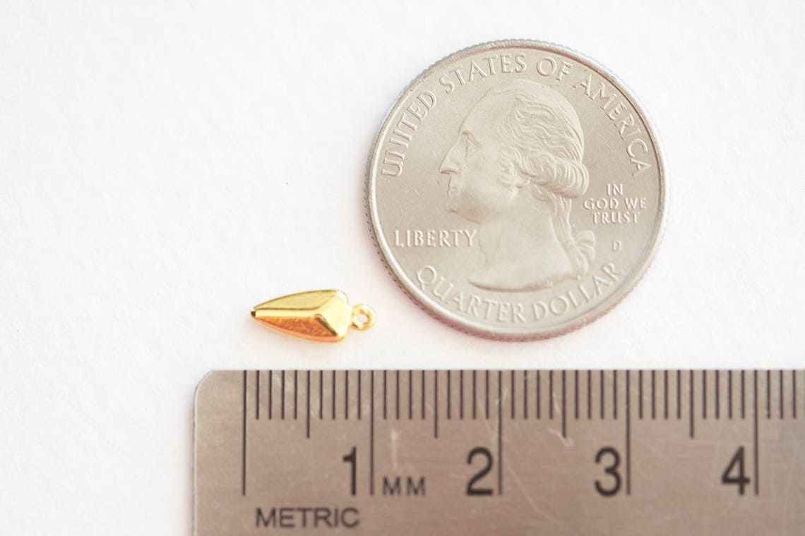 Vermeil Gold Tiny Shield Beads - Gold Arrowhead Charms, Dainty Small ...