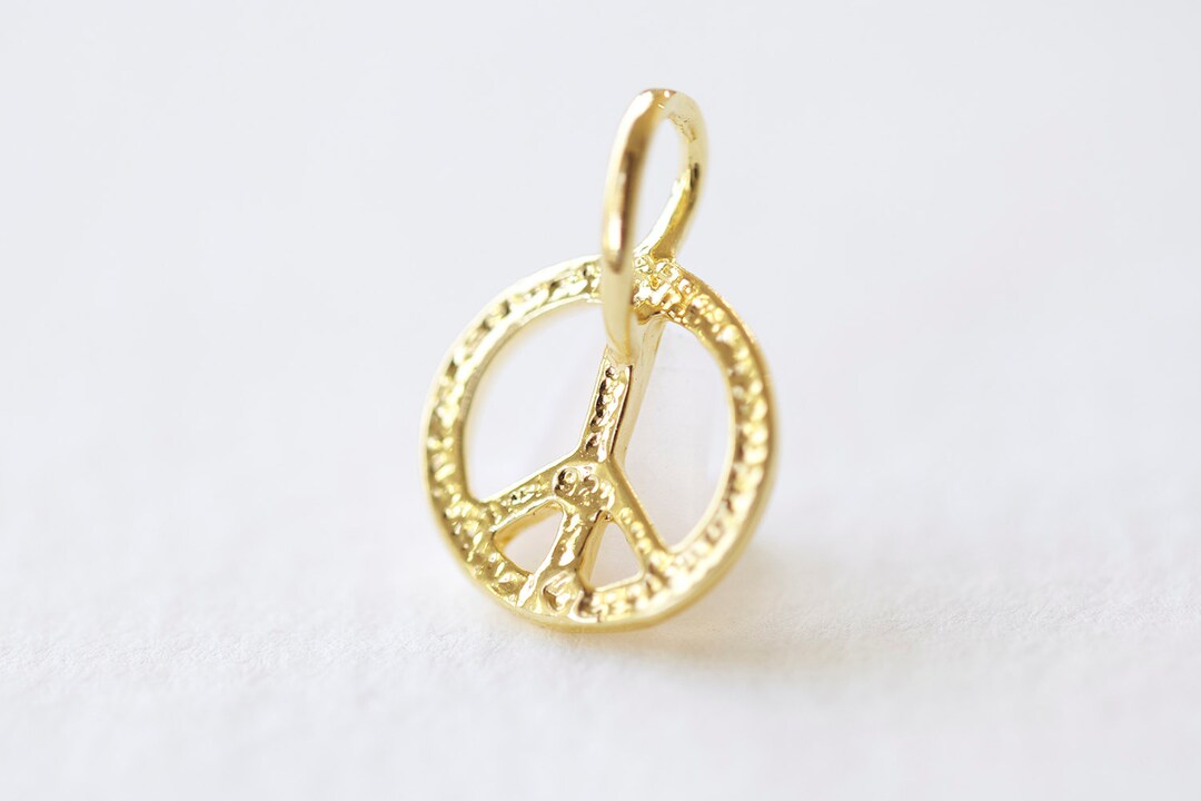 Gold Peace Sign Charm - Vermeil Gold Round Open Peace Symbol Pendant ...