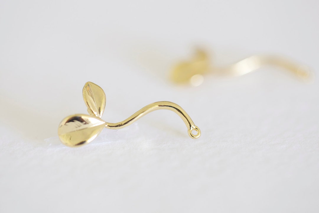 Vermeil Gold Small Sprout Charm Connector - 1 Pair Skinny Sprout Charm ...