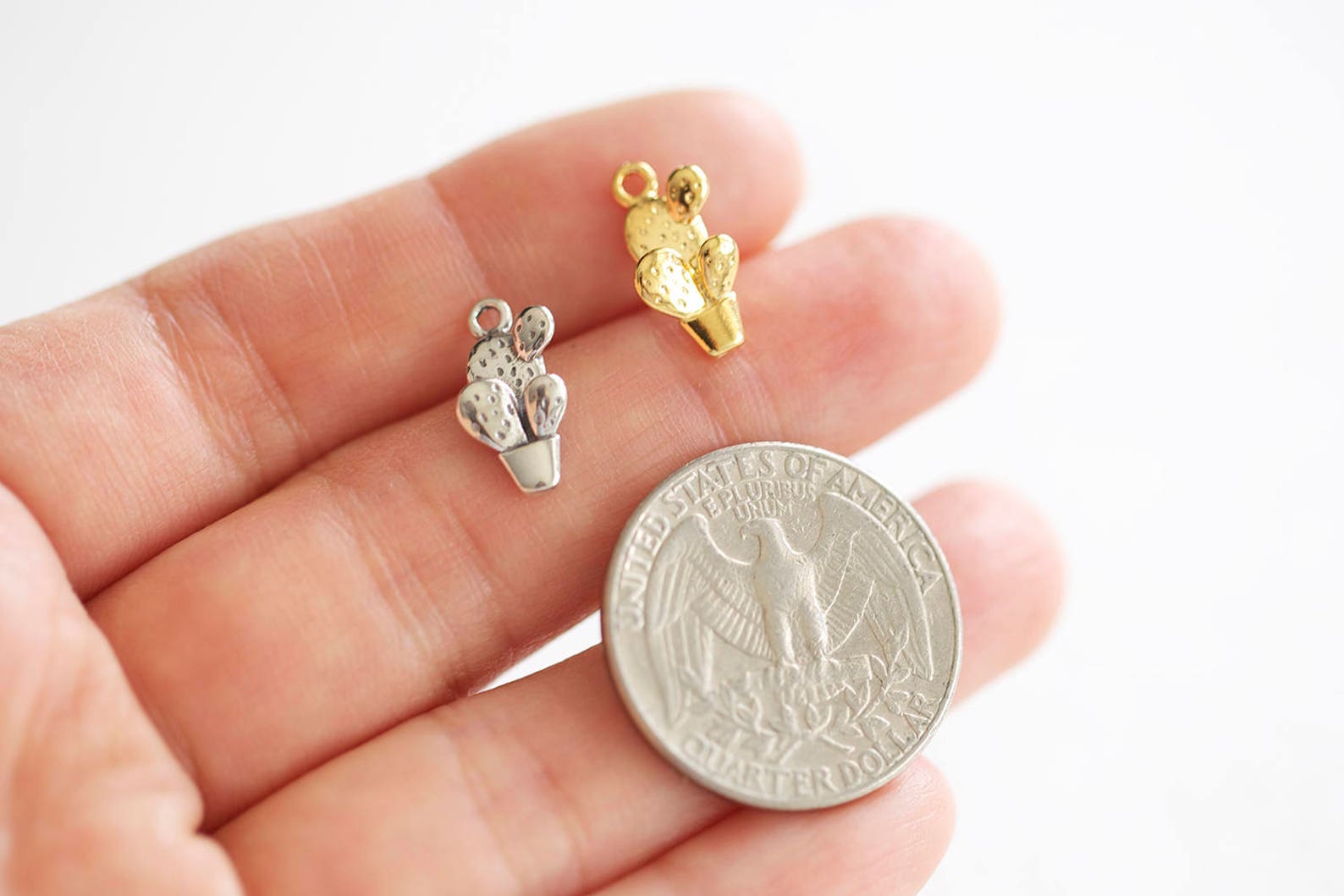 Small Cactus Charm - Vermeil Gold or Sterling Silver Mini Cactus Plant ...