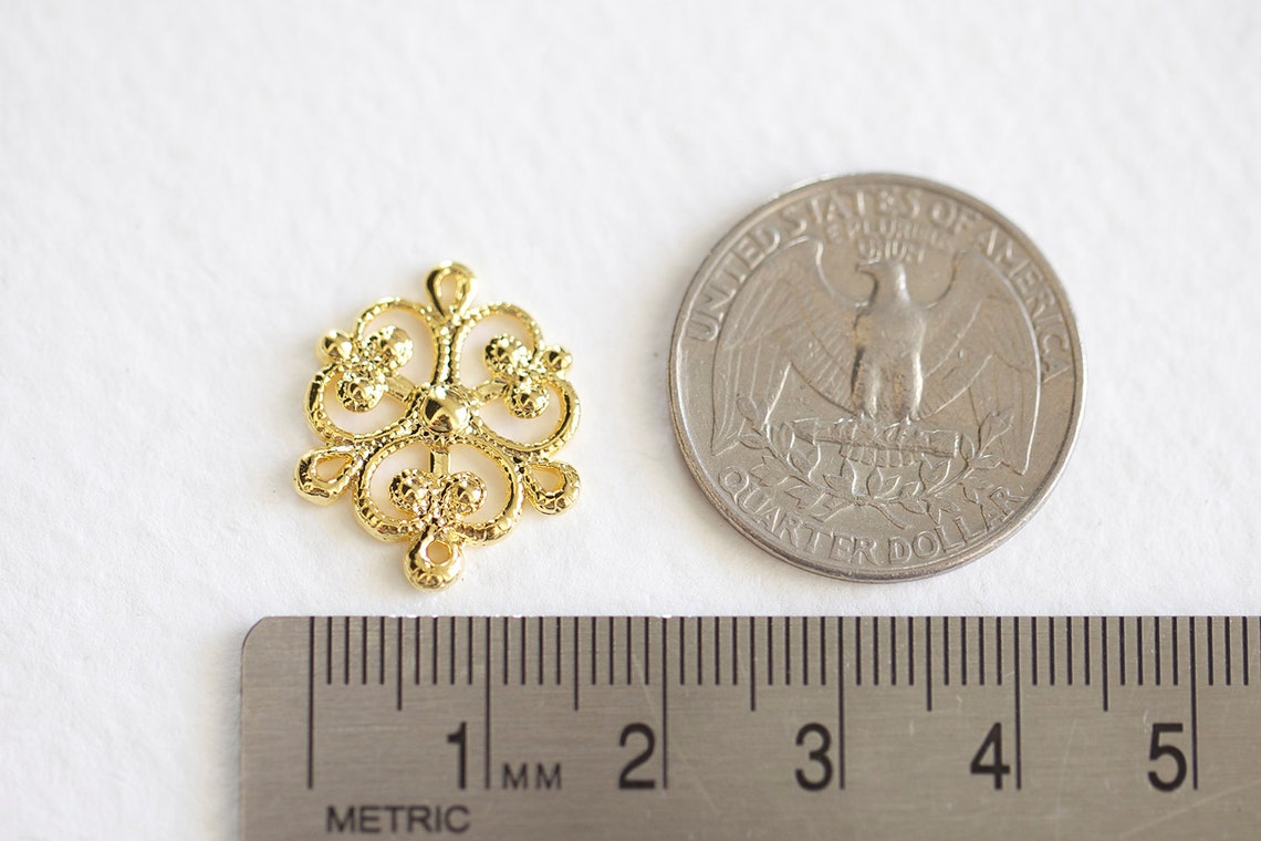 Vermeil Gold Filigree Connector Finding - 2pcs 18k Gold Plated Over ...