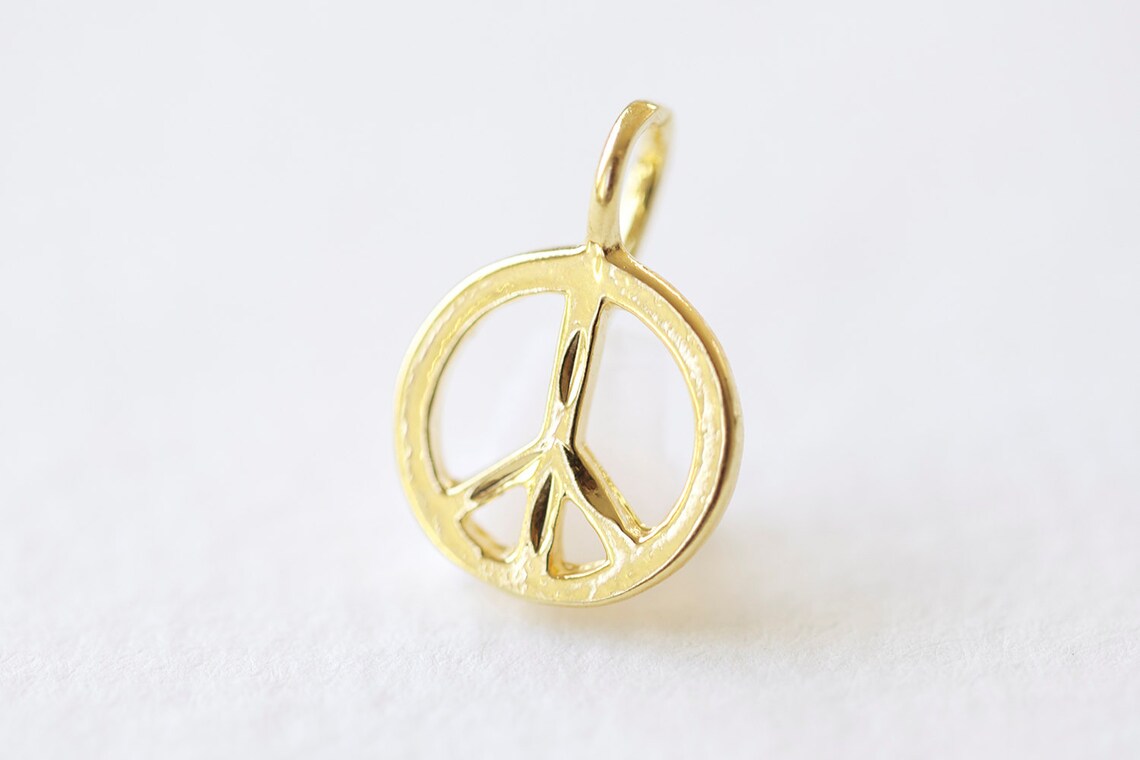 Gold Peace Sign Charm - Vermeil Gold Round Open Peace Symbol Pendant ...