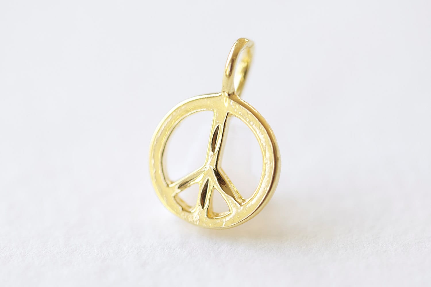 Gold Peace Sign Charm - Vermeil Gold Round Open Peace Symbol Pendant ...