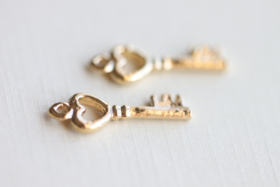 Shiny Vermeil Gold Heart Key - 2pcs 18k Gold Plated Over Sterling ...