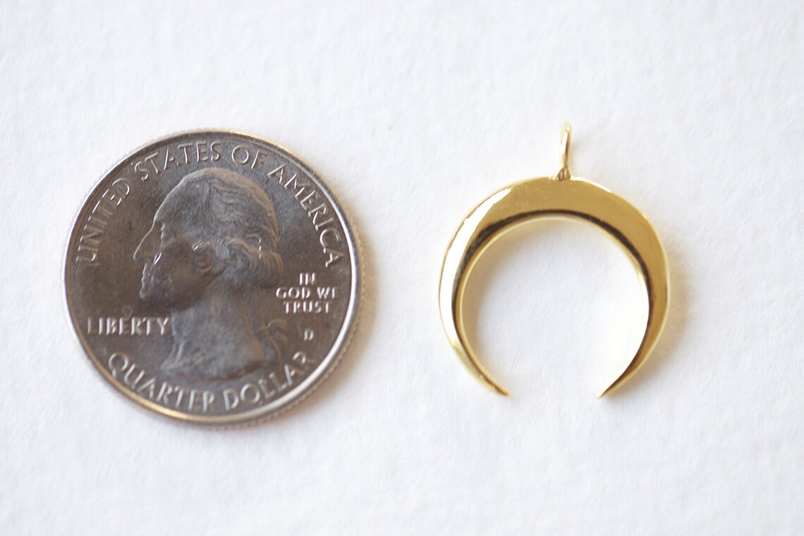 Vermeil Gold Crescent Moon Horn Pendant - C Shape Wish Moon Charm, Half ...