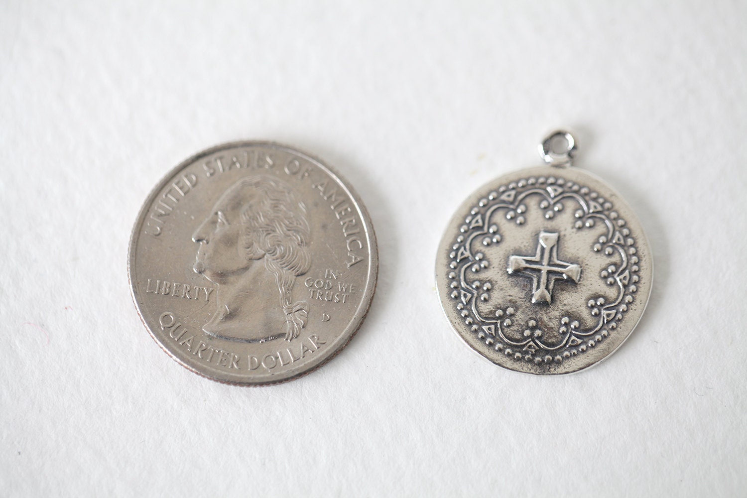 Sterling Silver Round Cross Pendant Lightly Oxidized 925 | Etsy