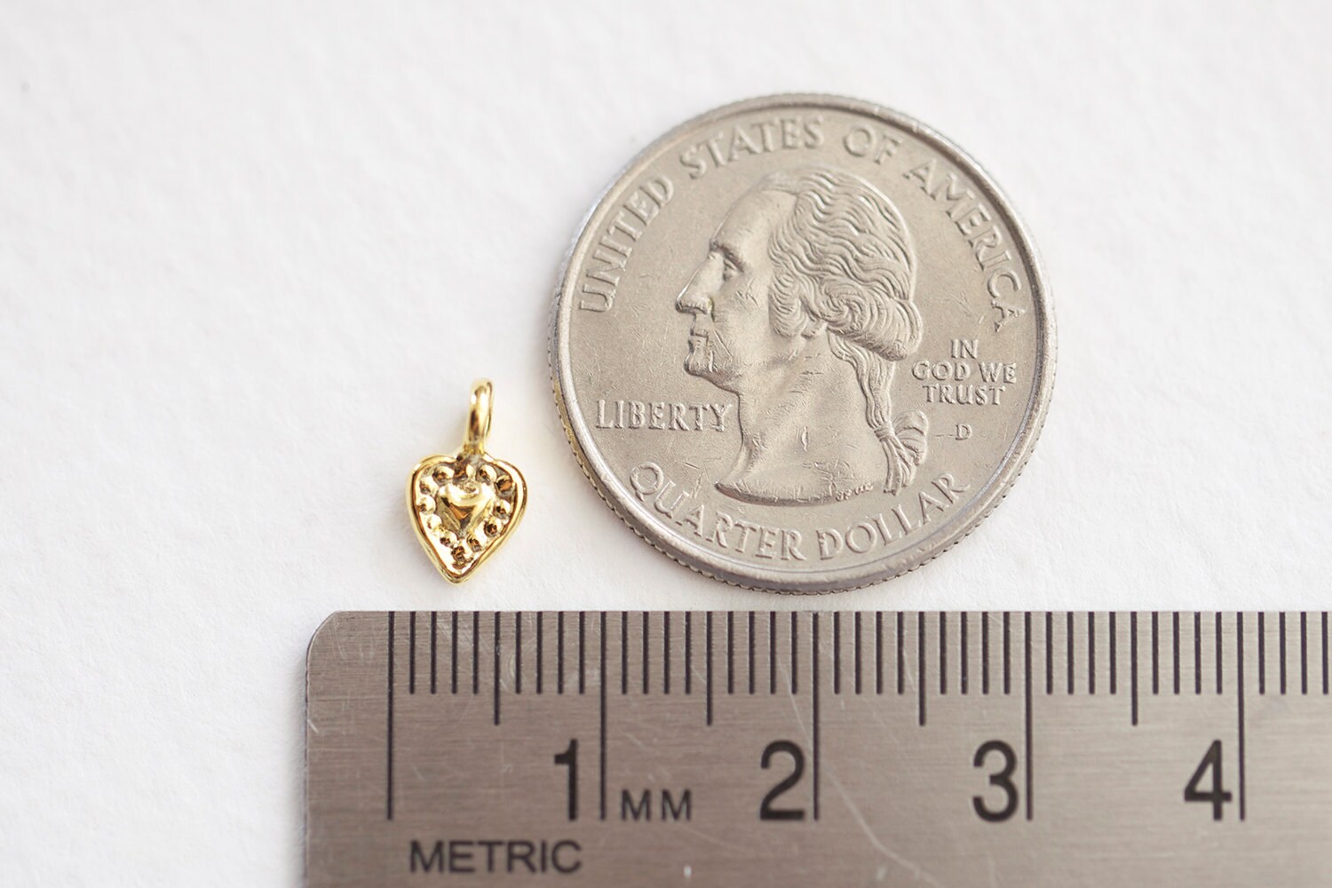 Tiny Gold Heart Charms With Round Bail - 2 Pcs Small Dainty Yellow ...