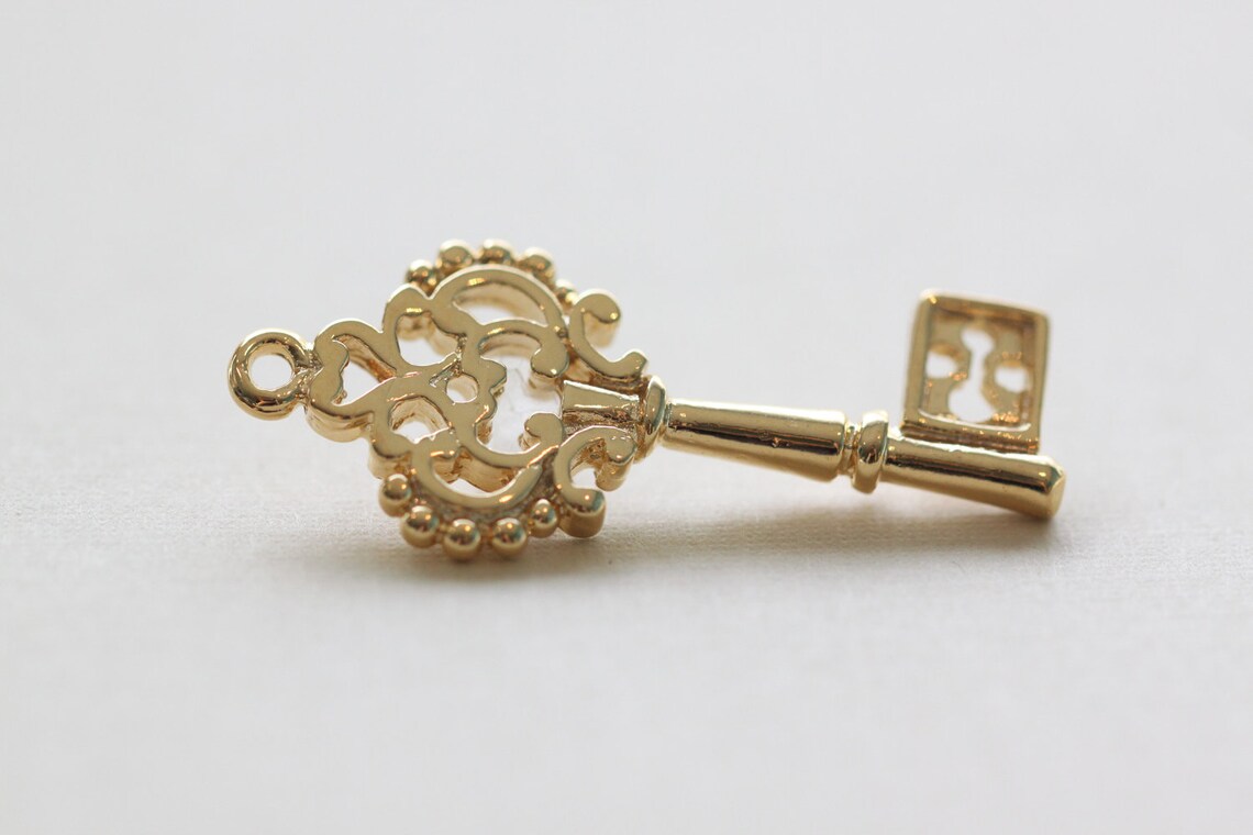 Large Vermeil Gold Key Charm Gold Plated Over Sterling | Etsy
