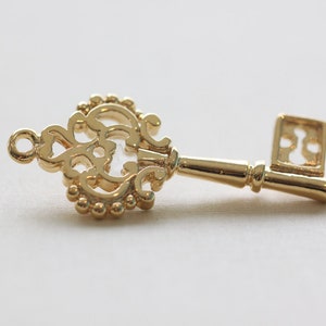 Large Vermeil Gold Key Charm - Gold Plated Over Sterling Silver Large ...