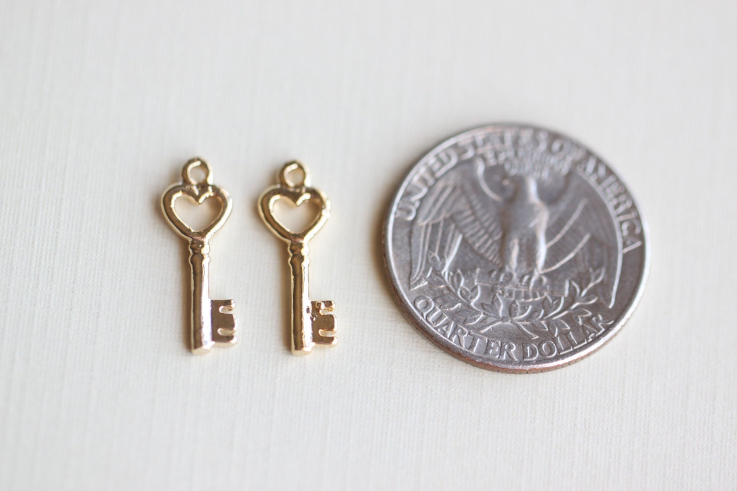 Shiny Vermeil Gold Heart Key - 2pcs 18k Gold Plated Over Sterling ...