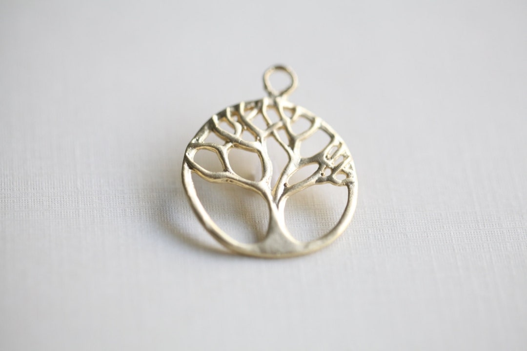 Vermeil Gold Tree of Life Round Pendant - Family Tree, Nature Charms ...
