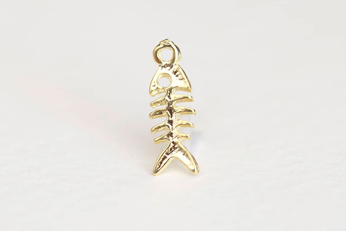 Vermeil Gold Skeleton Fishbone Charm 18k Gold Plated Over - Etsy