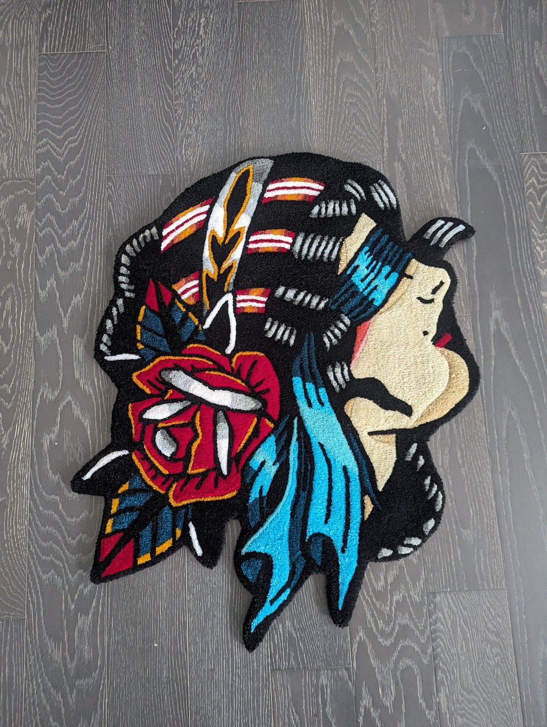 Old School Tattoo Style Lady Head Tuft Rug - Etsy