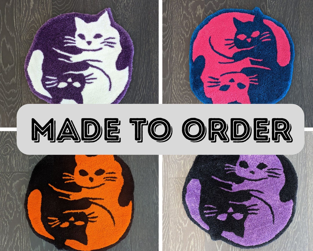 Custom Yin Yang Cats Tuft Rug - Handmade Pet-themed Area Rug for Cat ...