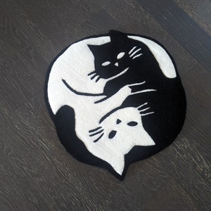 Custom Yin Yang Cats Tuft Rug - Handmade Pet-themed Area Rug for Cat ...