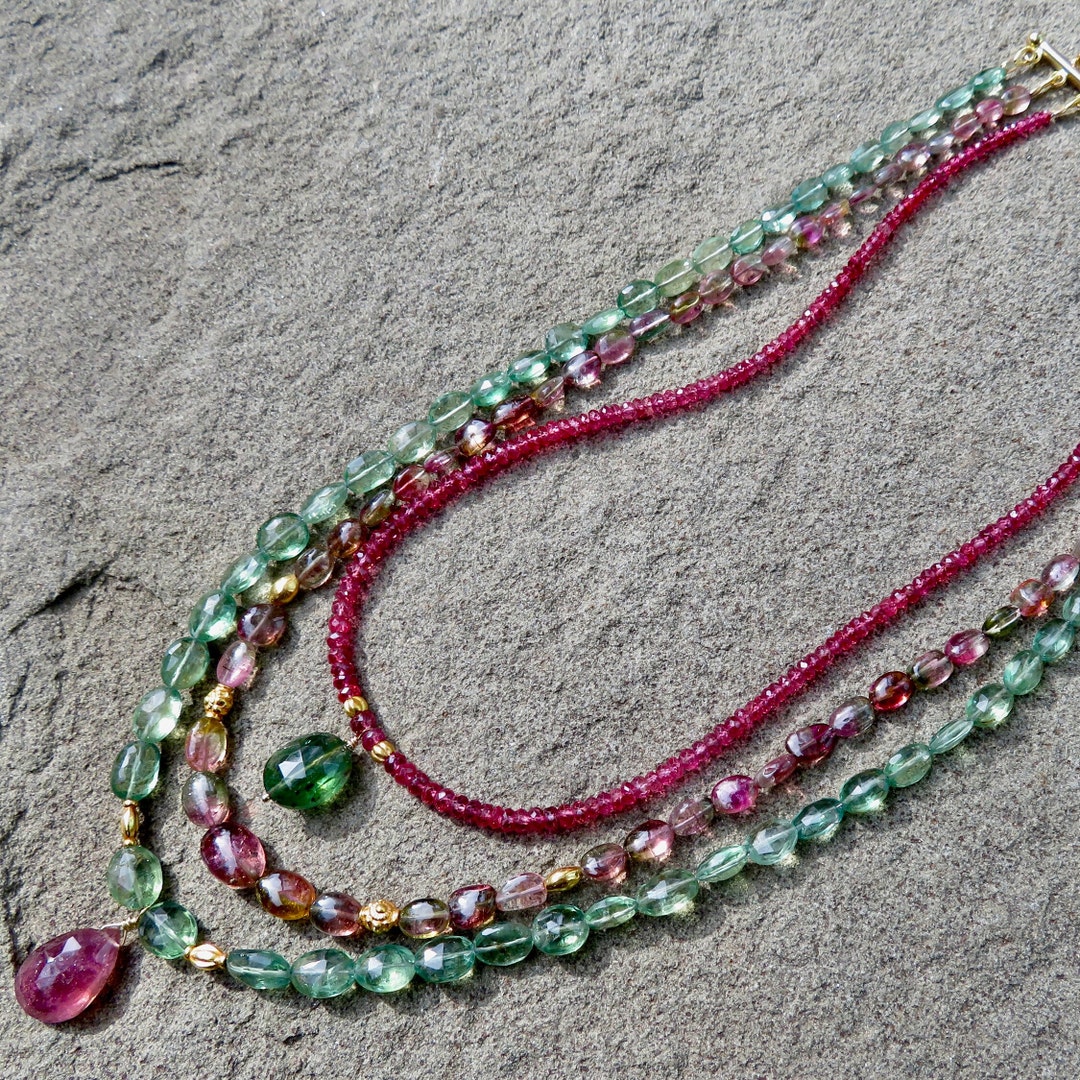 Pink Spinel & Tourmaline Necklace, Kyanite Necklace, Layered Gemstone ...