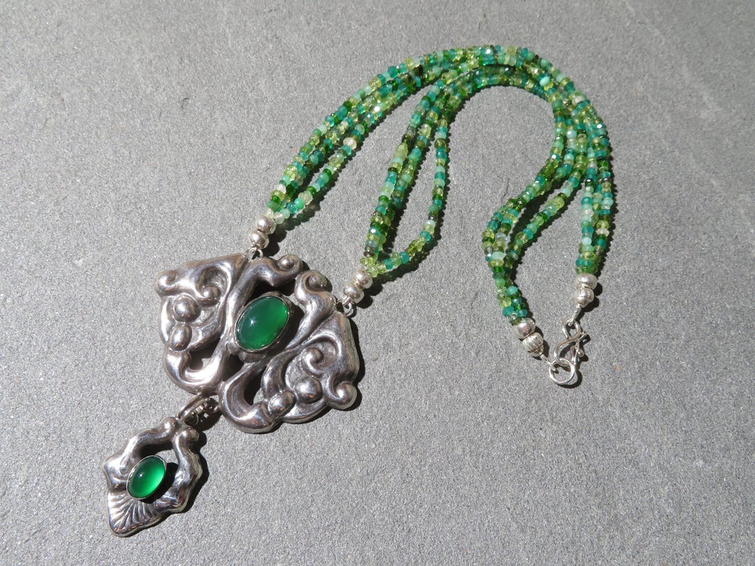 Bernhard Hertz Repurposed Brooch, Green Gemstone Necklace, Belle Epoque ...