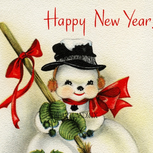 Happy New Years SNOWMAN Digital Image Download Printable Wall - Etsy