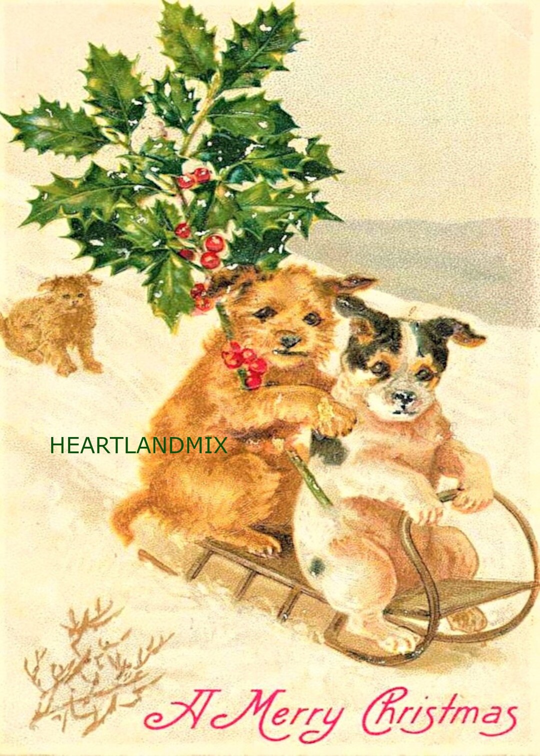 Christmas Dogs Puppies Sledding Vintage Digital Image Download ...