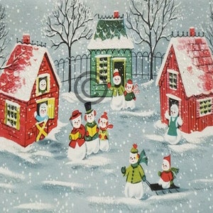 Vintage Country Snowmen Playing Winter Scene Christmas | Etsy