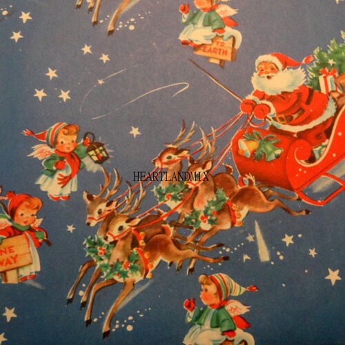 Santa and Reindeer Vintage Christmas Paper Digital Image - Etsy