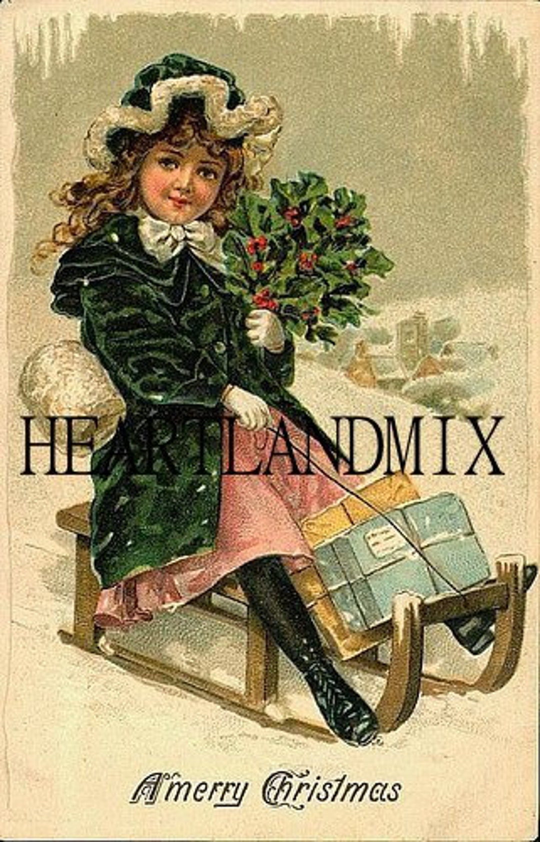 Victorian Girl Riding on Sled Digital Image - Etsy