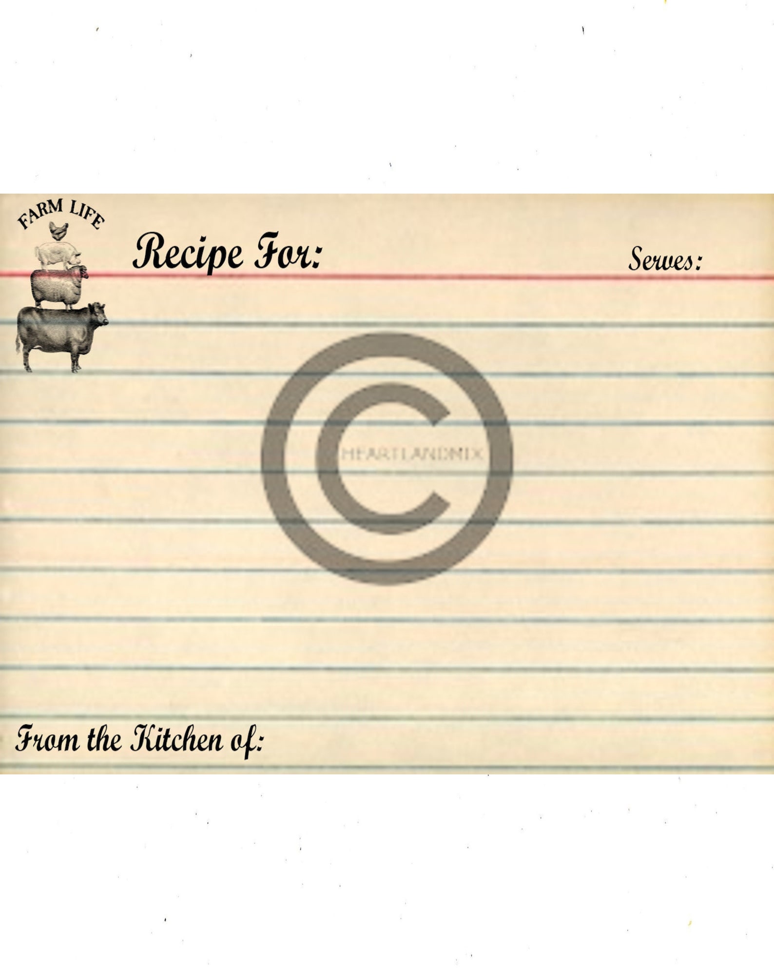 Primitive Recipe Card Farmhouse Country Country Printable | Etsy