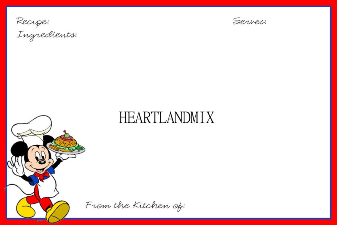 Printable Recipe Card Download Mickey Mouse Cook, Bridal Shower, Comic ...
