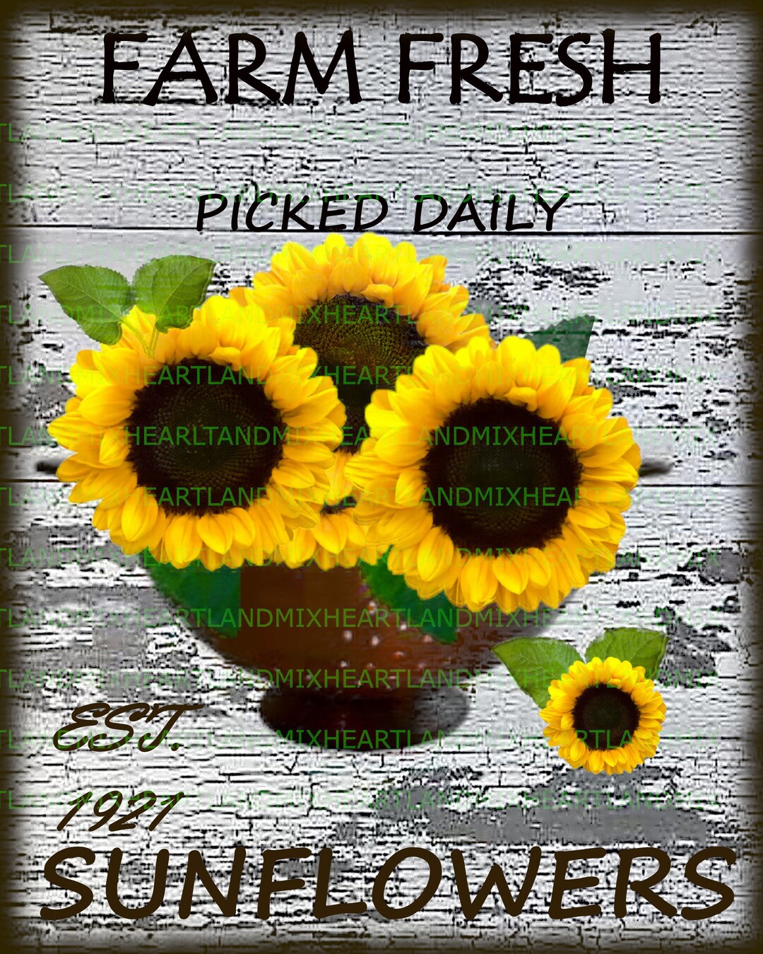 Farmhouse FARM FRESH SUNFLOWERS Wall Art Image Instant Download Digital ...