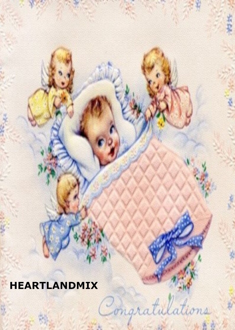 Vintage New Baby Congratulations Card/gift tags/transfers | Etsy