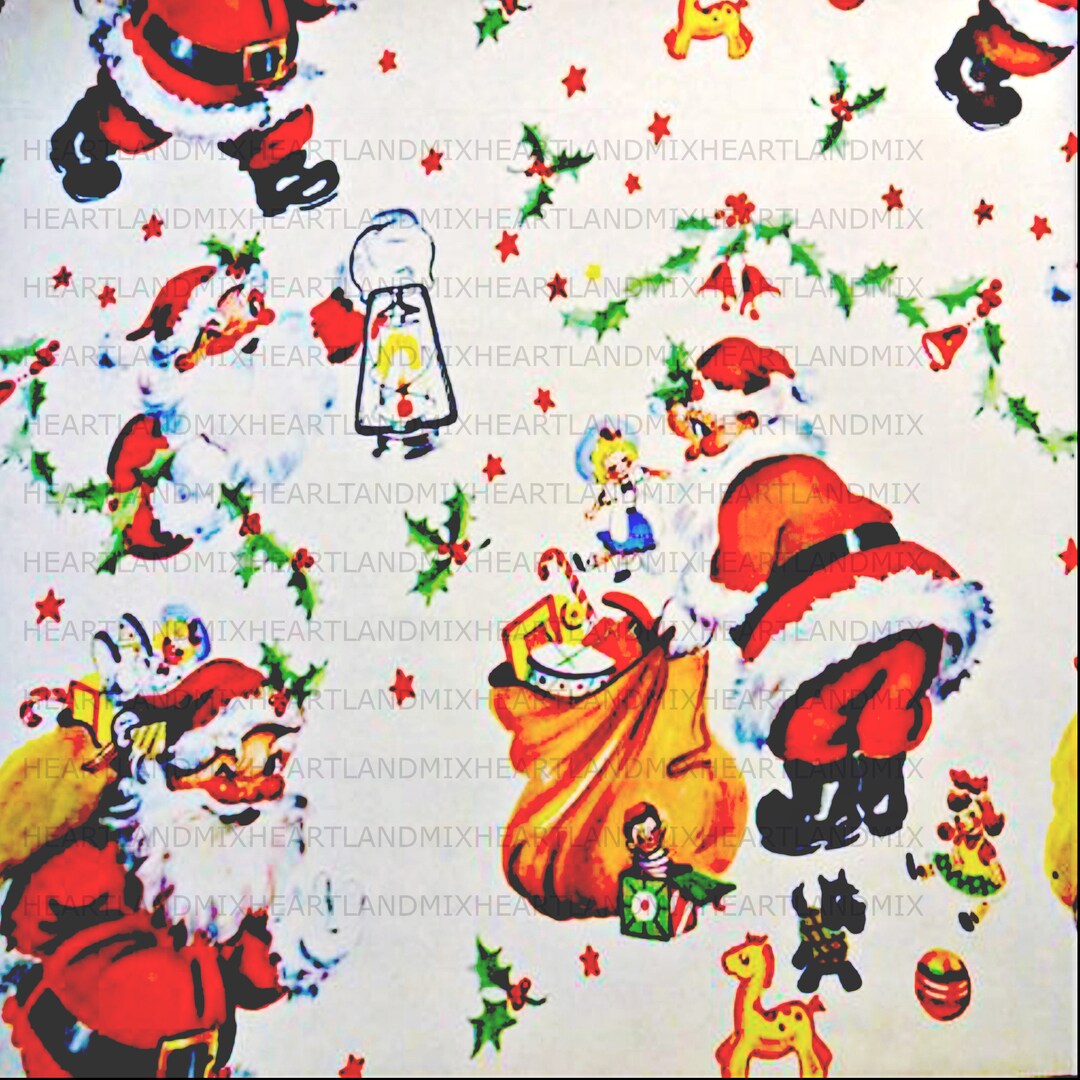 Printable Christmas Wrapping Paper Digital Image Download Santa and His ...