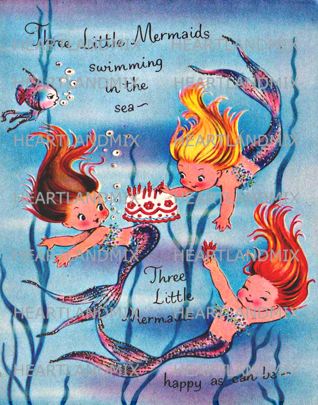 Three Mermaids Birthday Art Digital Image Download - Etsy