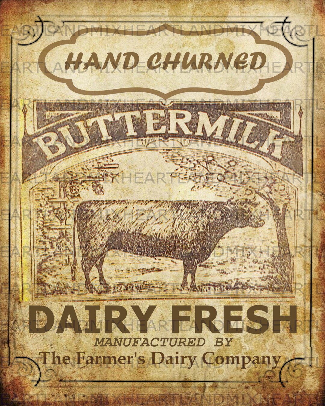 Farmhouse Kitchen Wall Art Hand Churned Buttermilk Label - Etsy