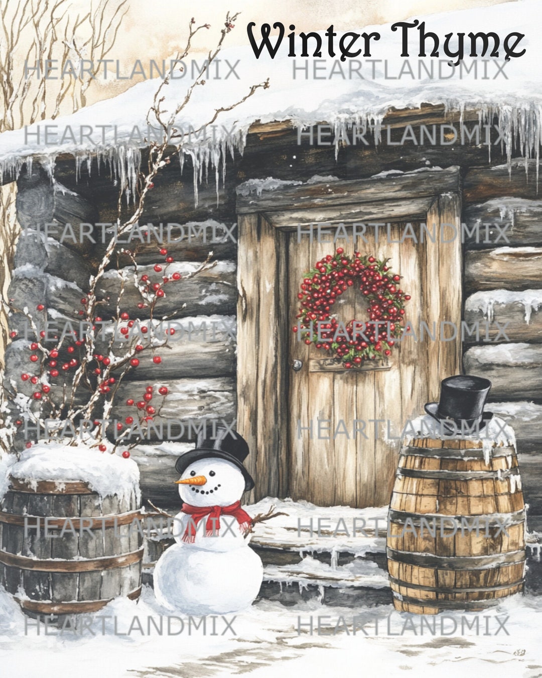 Vintage Christmas Farmhouse Winter Thyme Cabin Decor, Printable Digital ...