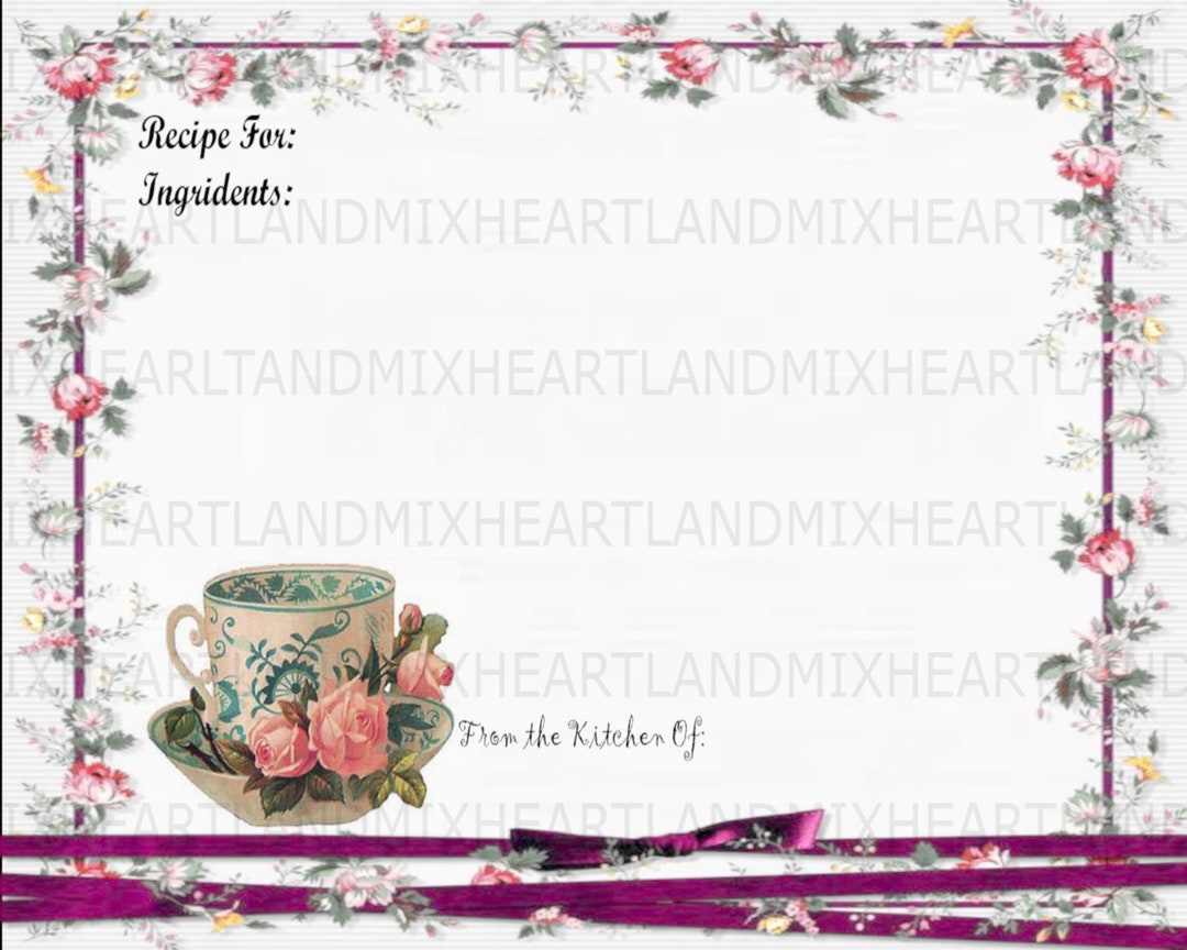 Printable Recipe Card Download Tea Cup, Bridal Shower, Vintage Recipe ...