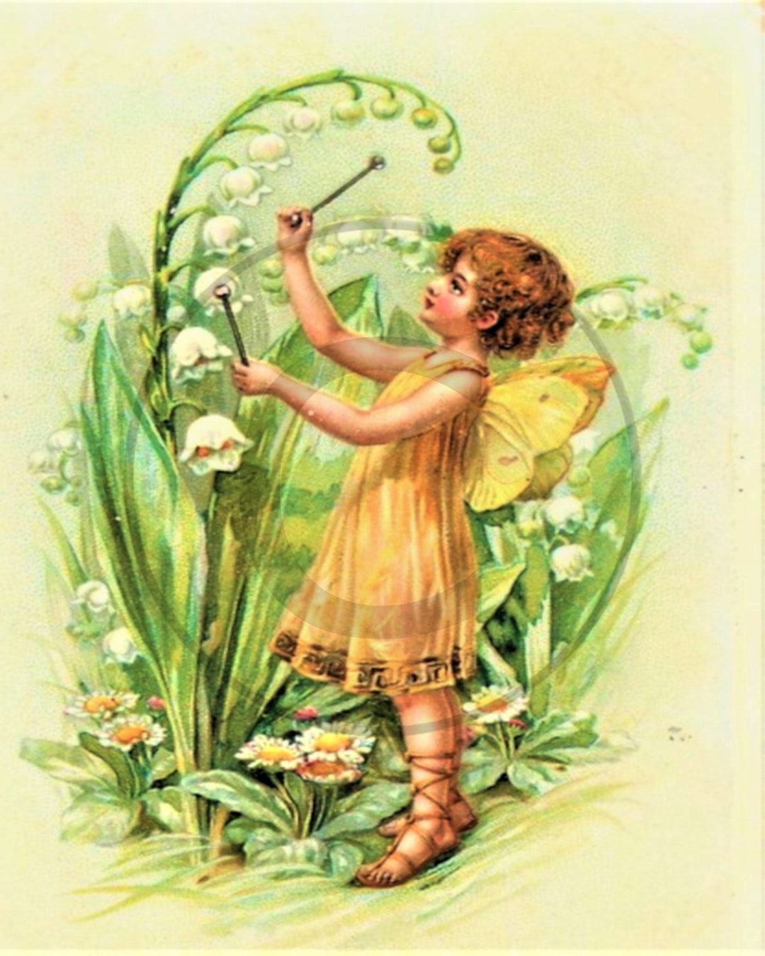 Vintage Fairy and Lily of the Valley Digital Image Printable - Etsy