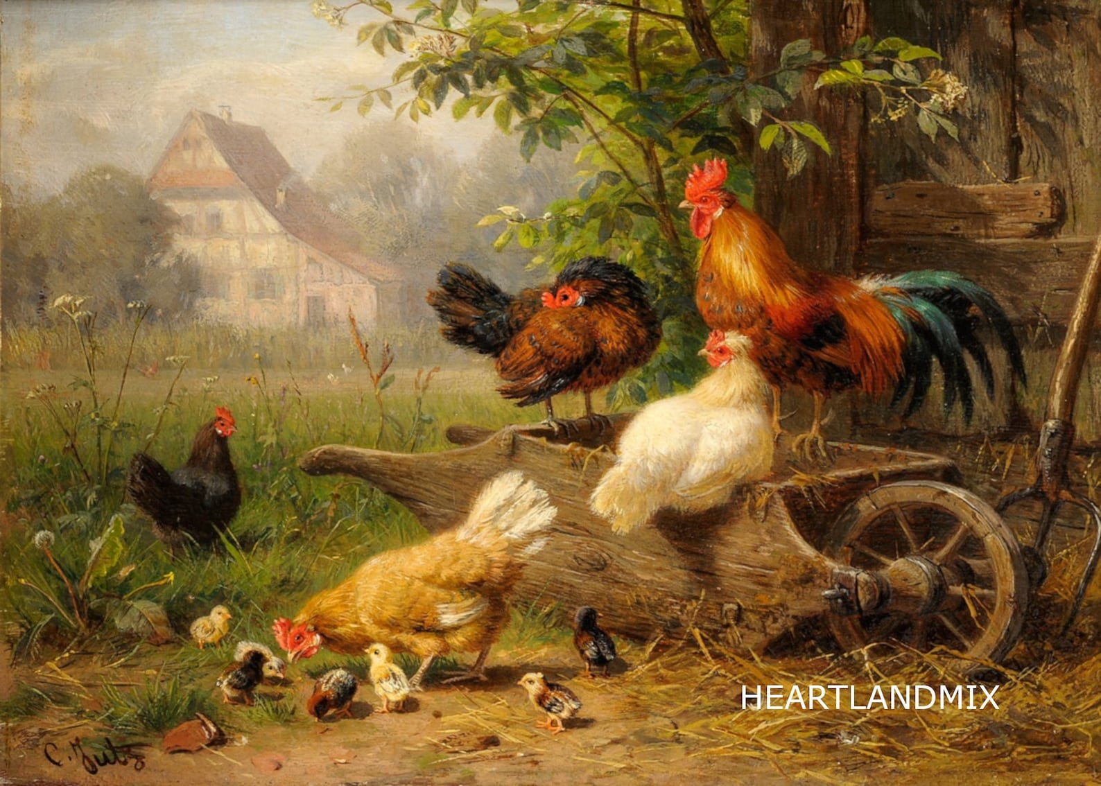 Barnyard Chickens Rooster Vintage Print to Frame Downloadable - Etsy