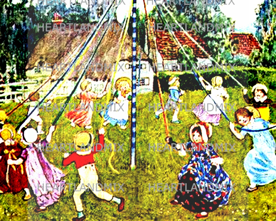 Vintage Whimsical Olde Days Maypole Dance Digital Download Printable ...