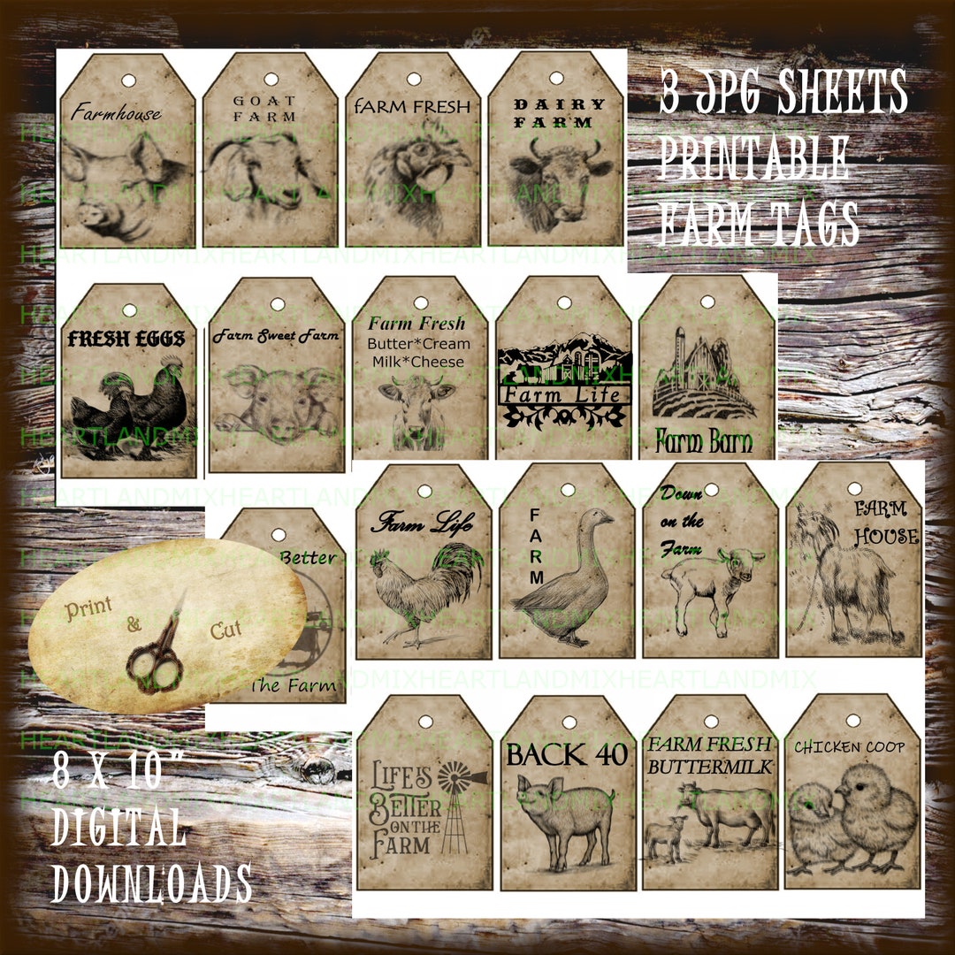 Vintage Farmhouse Tags Digital Download 24 Tag Printable - Etsy