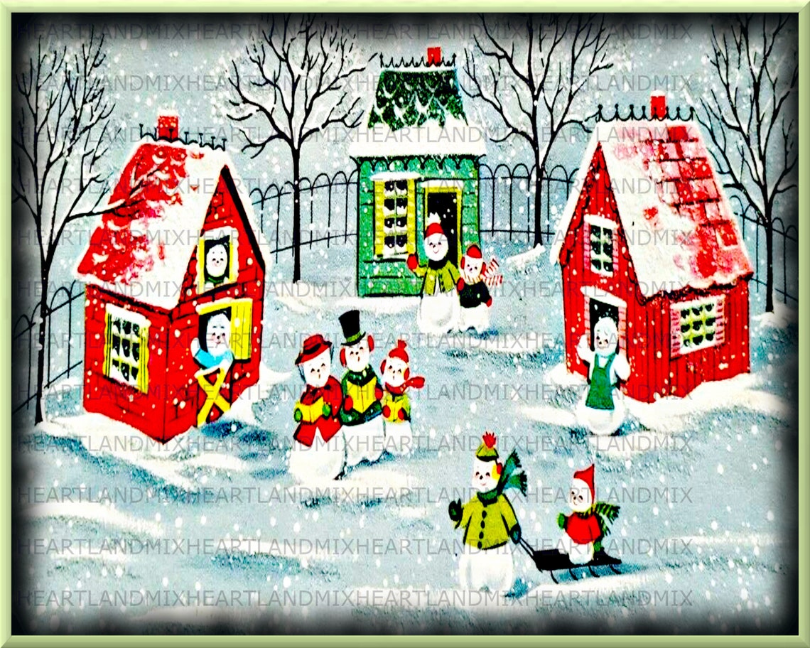 Vintage Country Snowmen Playing Winter Scene Christmas - Etsy